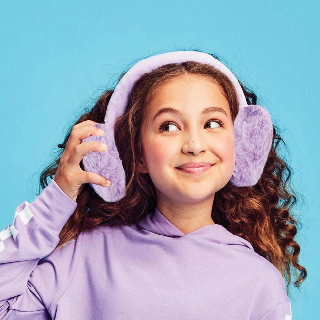 Girls Earmuffs | Lavender Smiles Furry Earmuffs | Iscream – The Ridge Kids