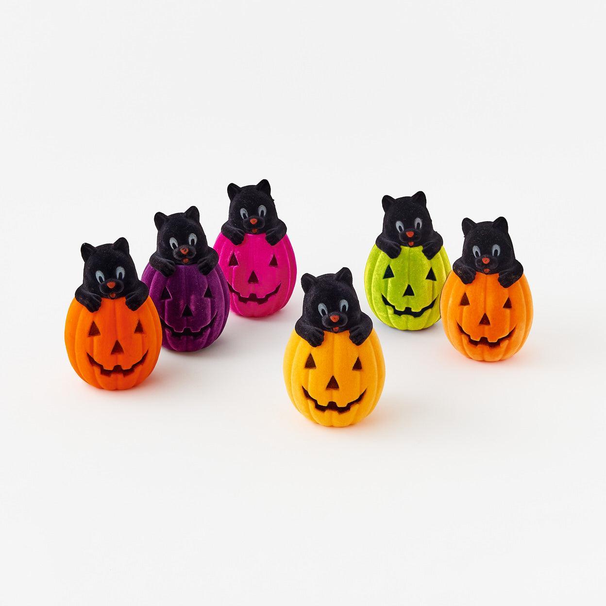 Seasonal Decor | Flocked Cat in Pumpkin- Assorted Colors | One Hundred ...