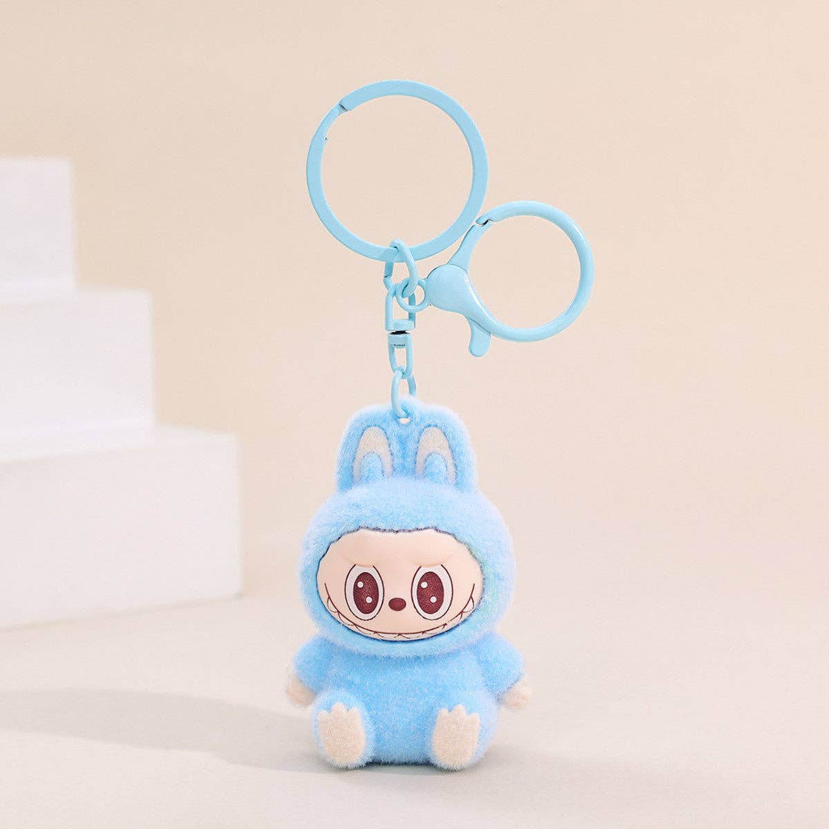 Key Chain | Flocked Labubu Inspired Keychain - Light Blue | Little Tre ...