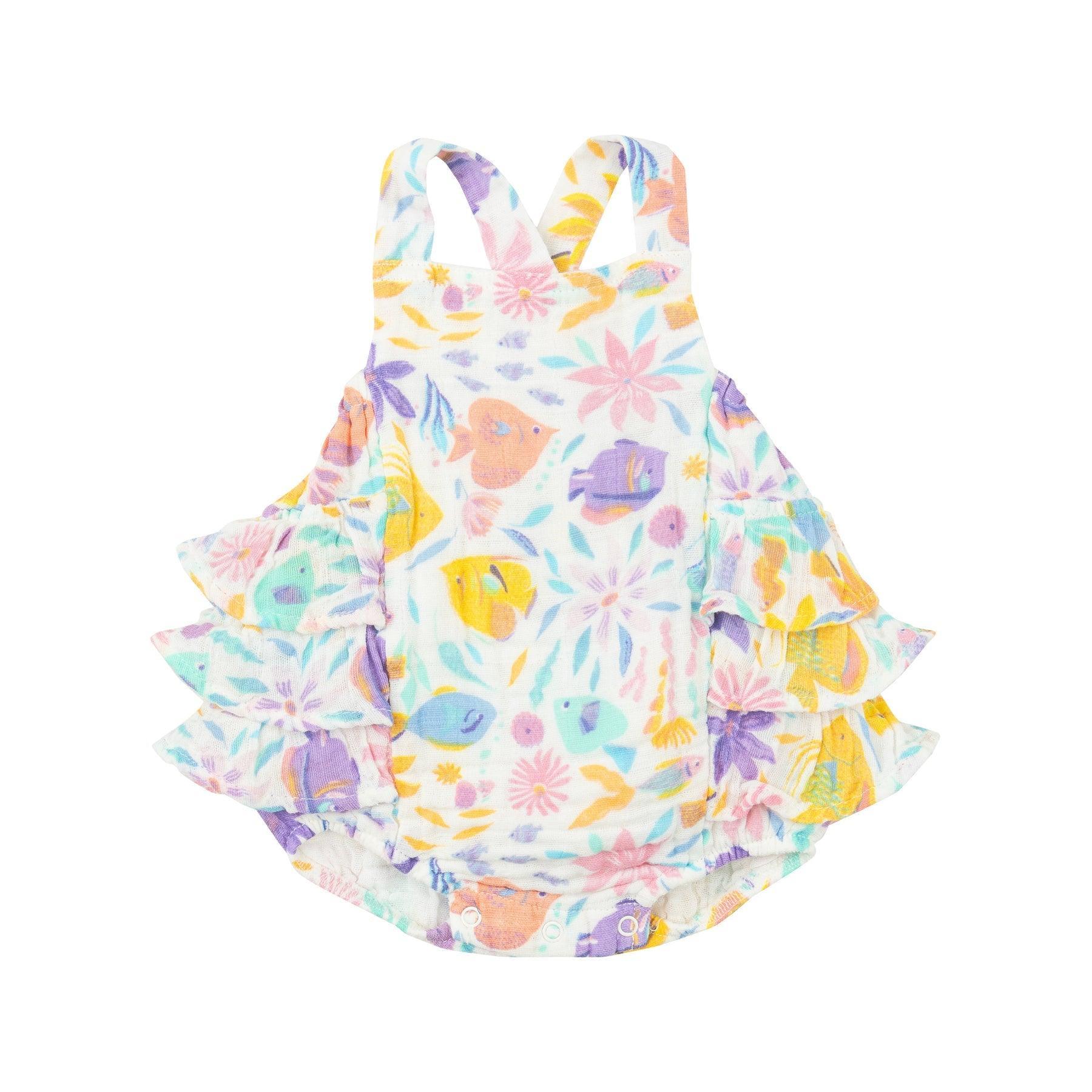 Baby Girl Bubble | Ruffle Sunsuit- Tropical Fish | Angel Dear – The ...