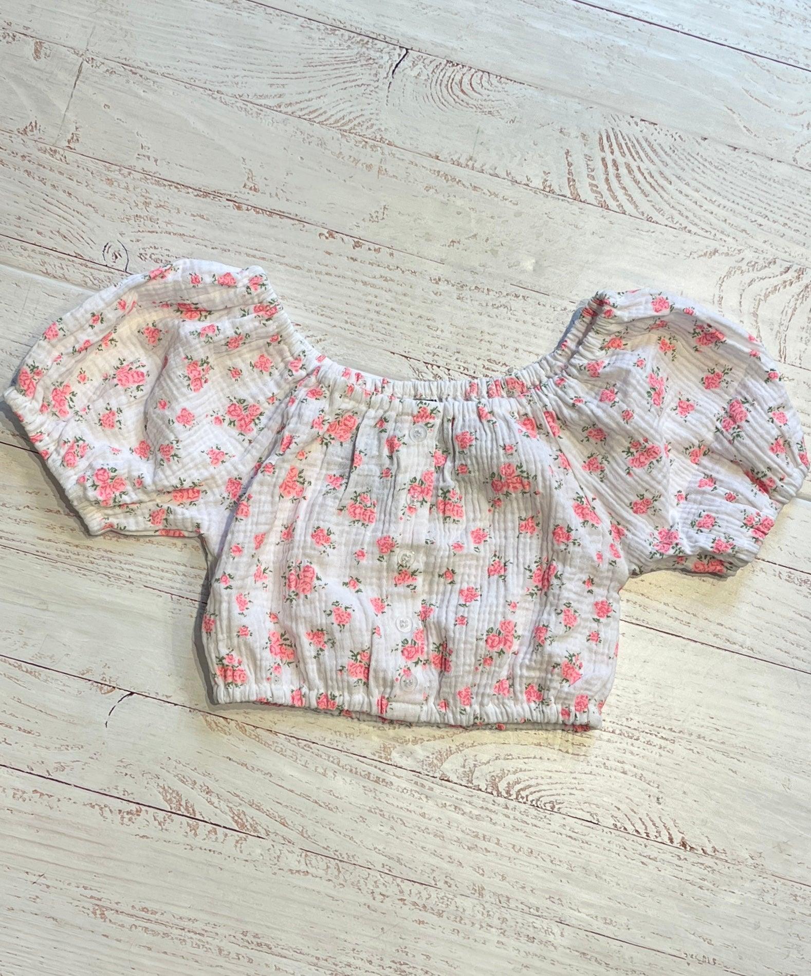 Tween Tops | Puff Sleeve: Neon Pink Floral- White | Flowers by Zoe ...